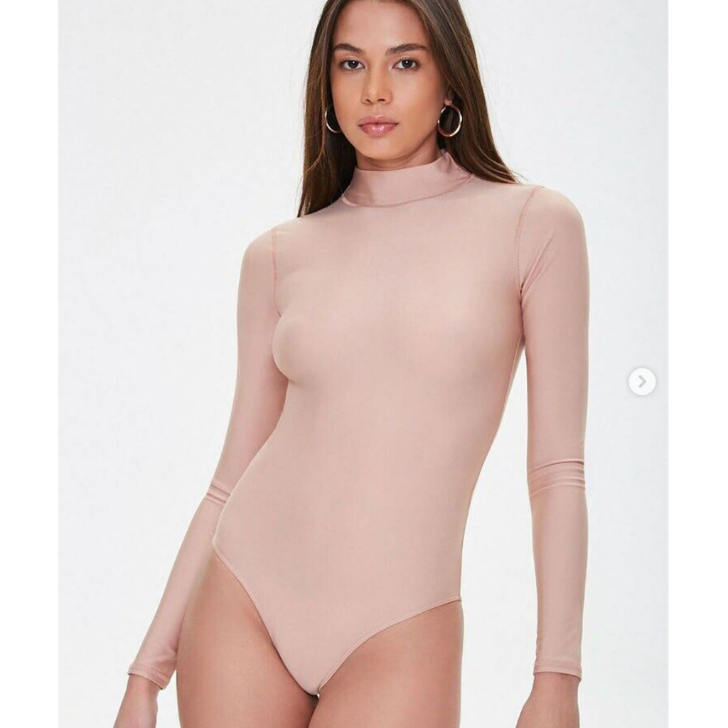 Bodysuit cổ lọ tay dài màu be - Stretch-Knit Mock Neck Bodysuit | Shopee Việt Nam