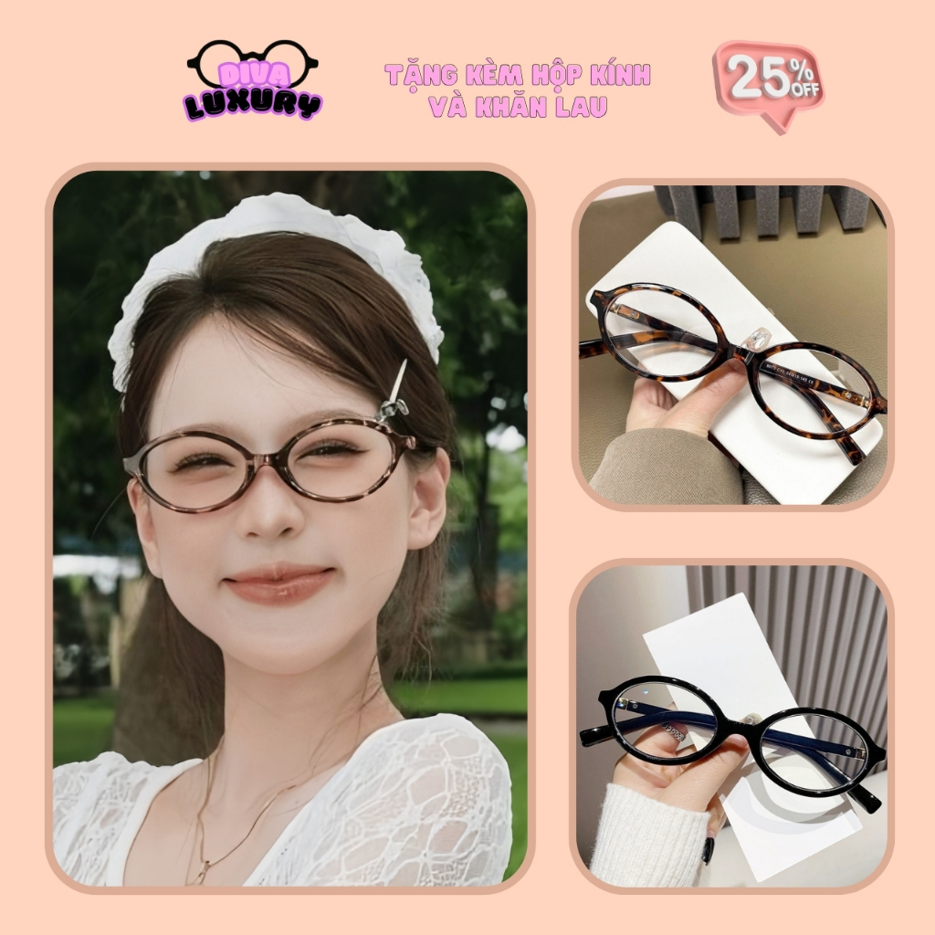 Gọng Kính Oval Tròn Nữ Loại 1 Diva Luxury Thời Trang Y2K Da Beo Kính ...