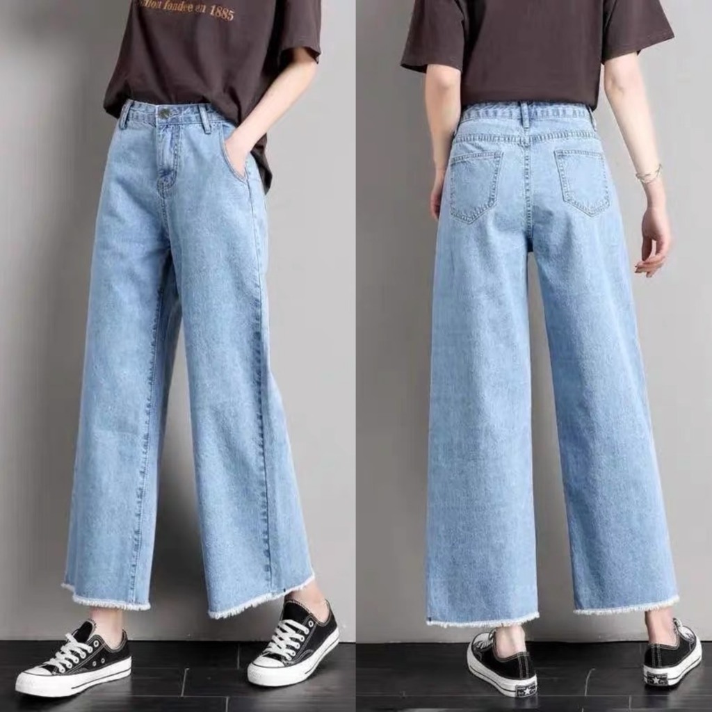 Quần Jean Nữ Suông Ống Rộng Bigsize 53-90kg, Lưng Cao, Tua Lai, Ống ...