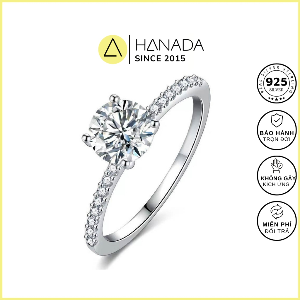 Nhẫn Bạc 925 Đá Cao 5ly Chuẩn 6A Lấp Lánh Đi Tiệc Sang Trọng Hanada 0733 M12 | Shopee Việt Nam
