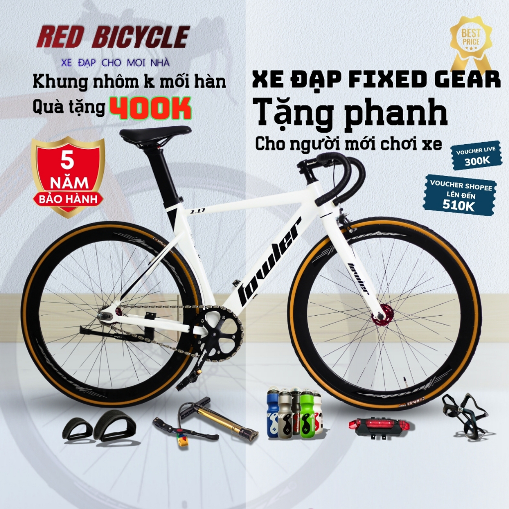[SALE] Xe Đạp Fixed Gear FOWLER 0Màu Trắng Khung Nhôm Không Mối Hàn Kèm ...