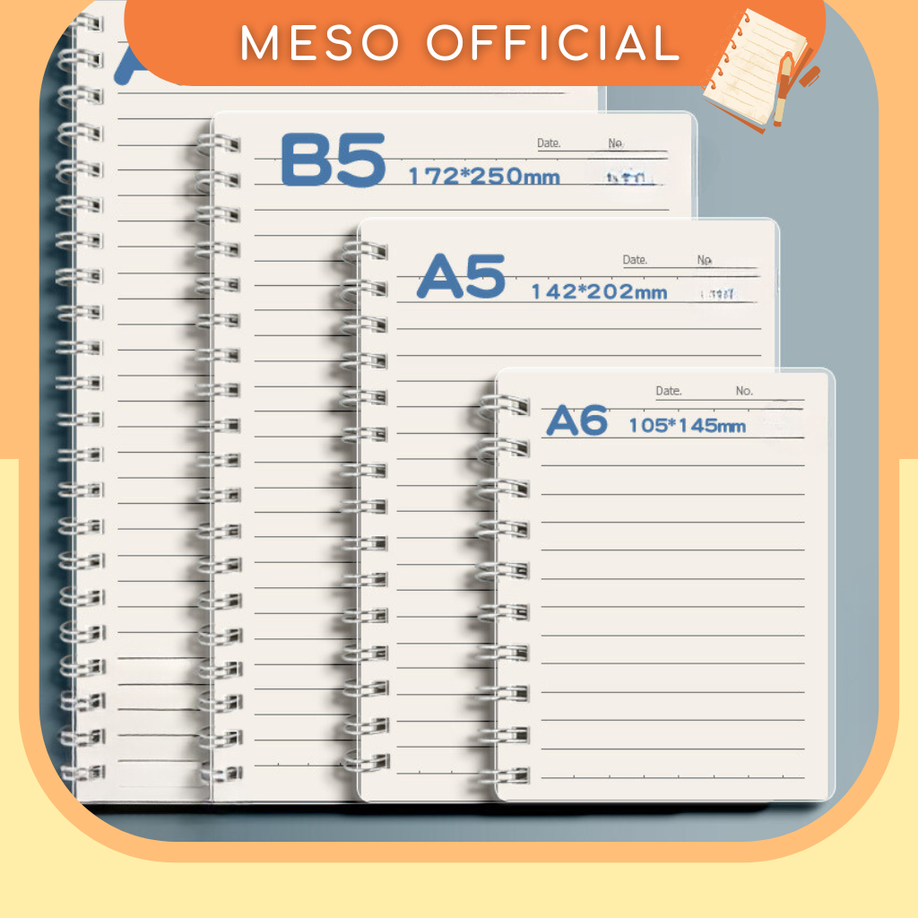 Vở Lò Xo, Sổ Lò Xo B5 A5 A6 Lật Ngang MESO 160 Trang Kẻ Ngang 70 GSM - Bìa PP Chống Nước, Sổ Lò ...