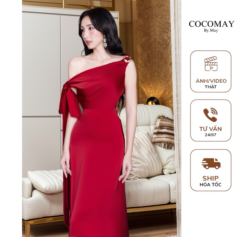 COCOMAY Đầm lụa maxi khoá kiểu cài lệch vai dịu đang thướt tha Đen / Đỏ / Kem Nữ Dress | Shopee ...