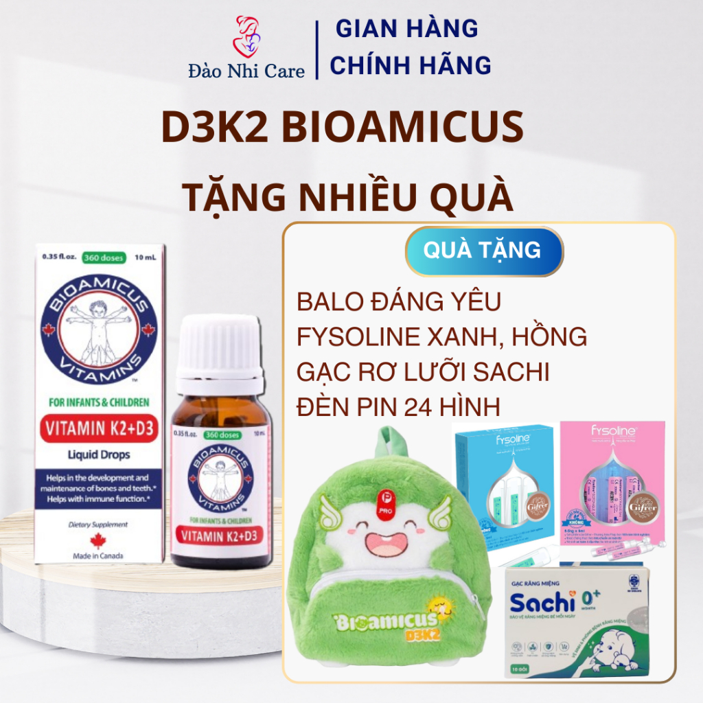 [Mã video 18%] D3K2 Bioamicus 10ml giúp bé chắc khỏe xương, giảm quấy ...