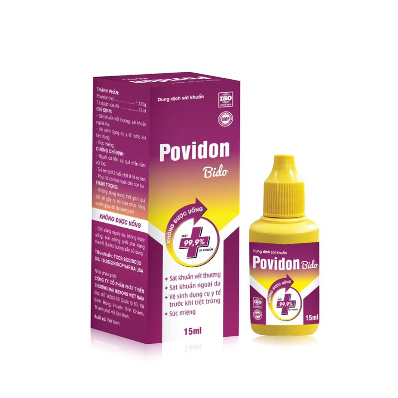 Lốc 10chai dung dịch Povidon iod Bido (Chai 15ml) Sát khuẩn vết thương ...