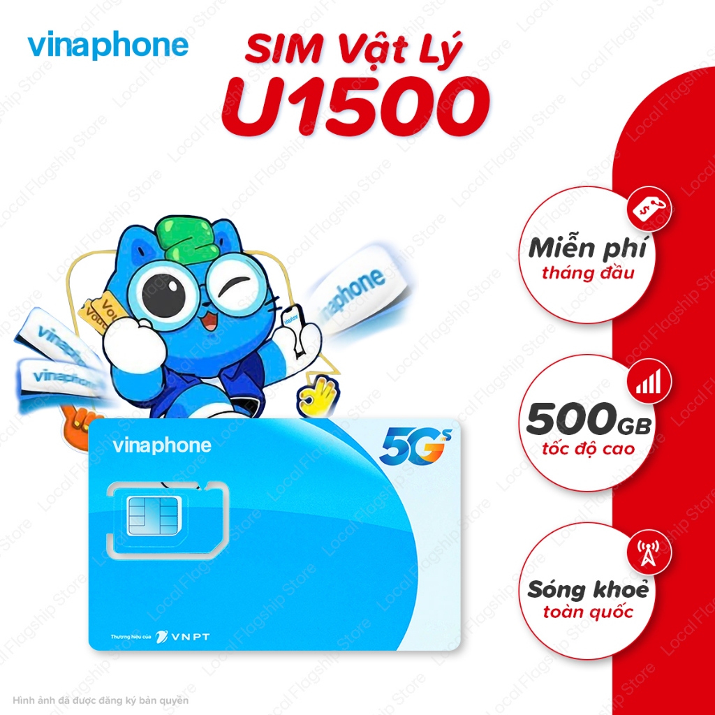 Sim 5G Vinaphone U1500 Data 500Gb/tháng, Miễn phí tháng đầu, Sim Phát Wifi, xem phim Chơi game ...