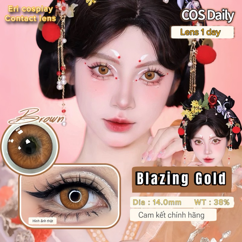 [ Có Sẵn ] Lens / Kính áp tròng cosplay nâu Balzing gold 0 độ 1 day ...