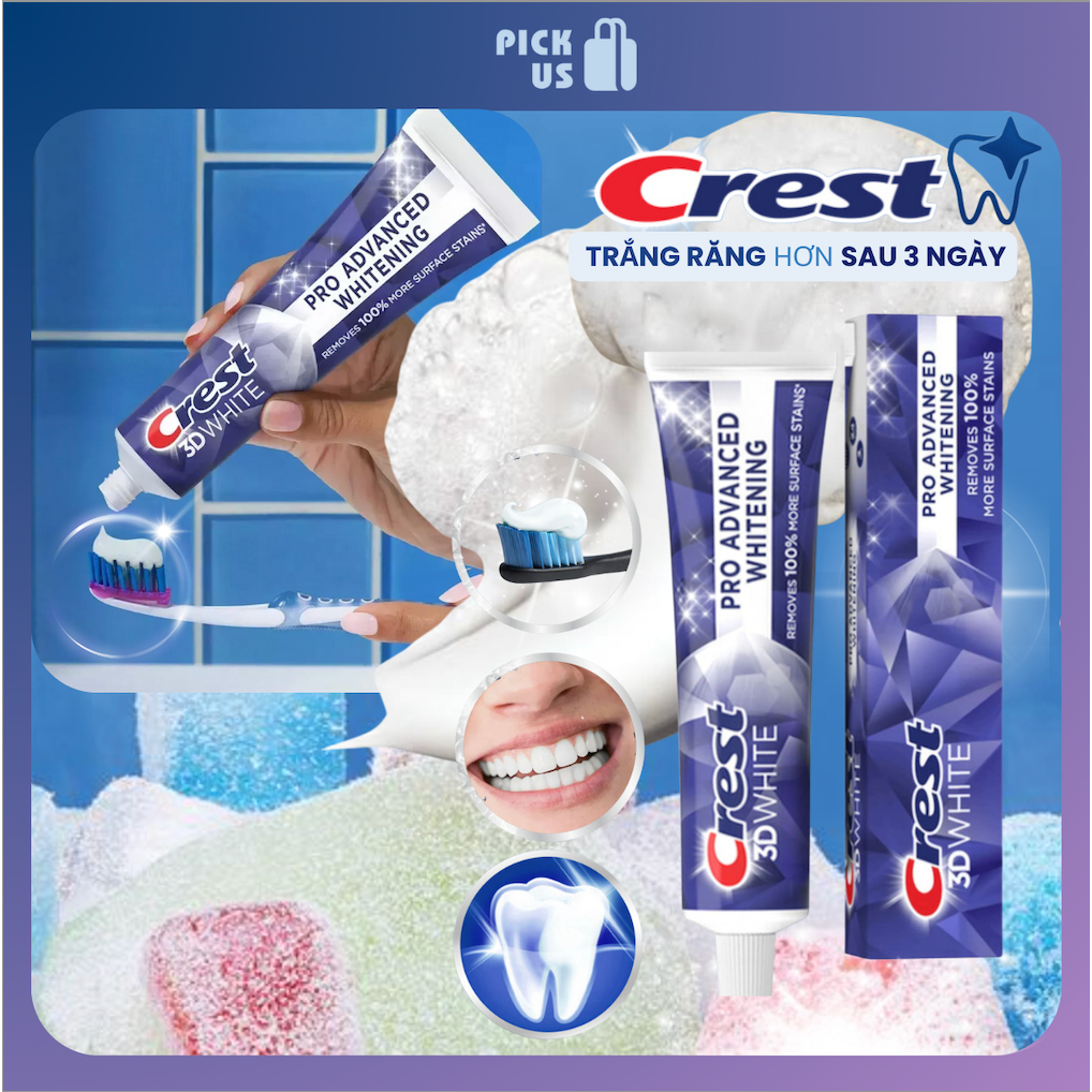 [COMBO 1 TẶNG 1| Tuýp 20g] Kem Đánh Răng Crest 3D White Pro Advanced Whitening 147g - Mẫu mới ...