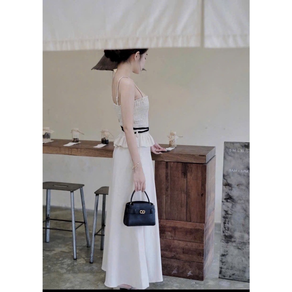 Sét thiết kế áo 2 dây mocking chun kèm chan váy dáng dài sang chảnh, trẻ trung S0122 | Shopee ...