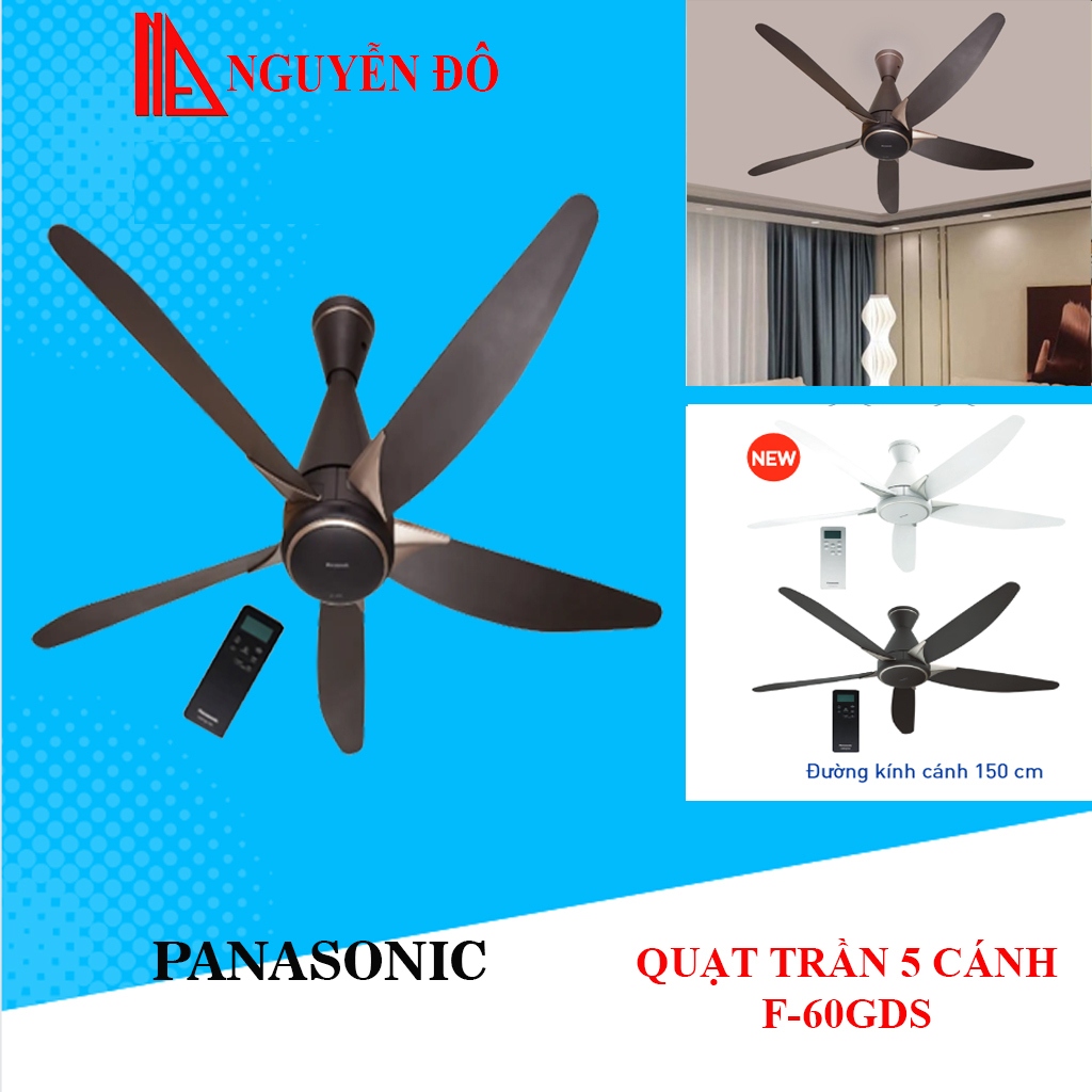 Quạt trần 5 cánh Panasonic F-60GDS màu nâu và trắng, công suất 40W điều khiển bằng Remote động ...