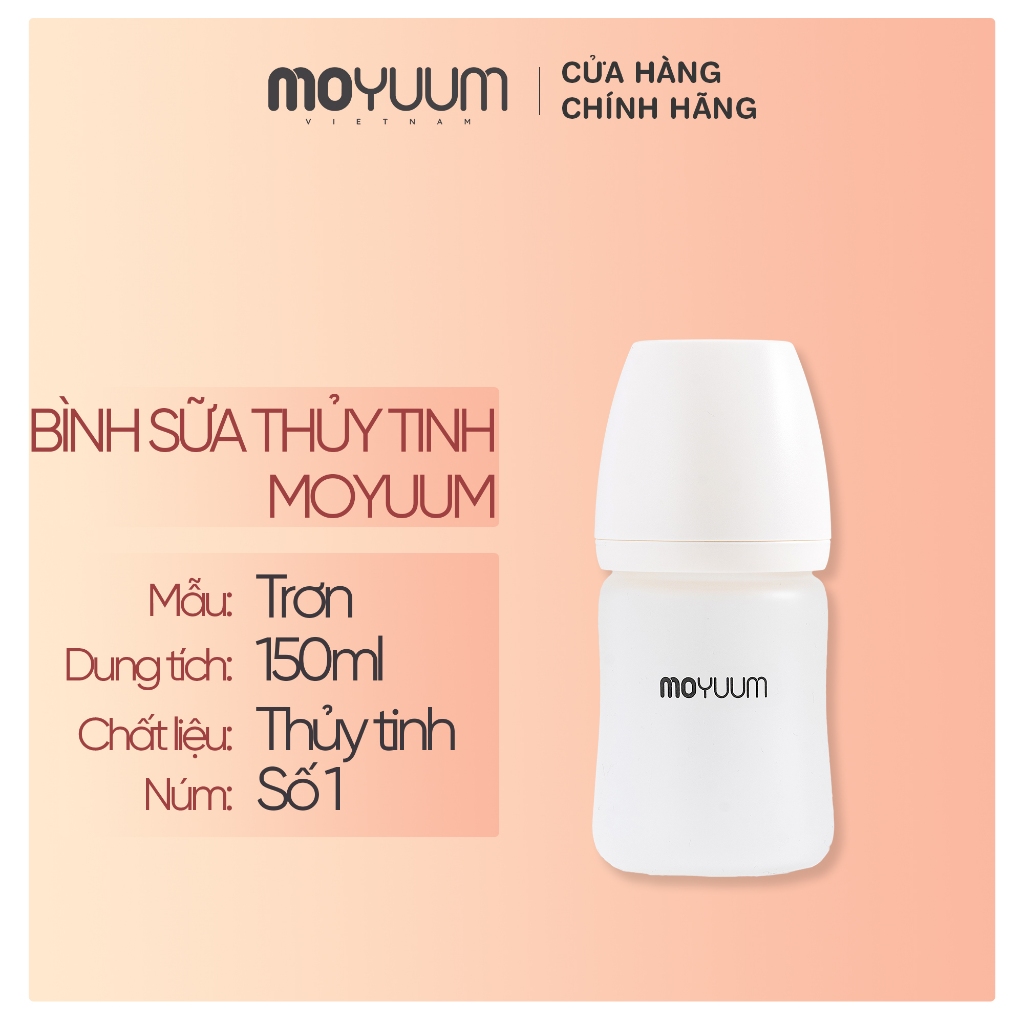 Bình sữa Thủy tinh tráng silicon Moyuum - 150ml - Kèm núm 1 | Shopee Việt Nam