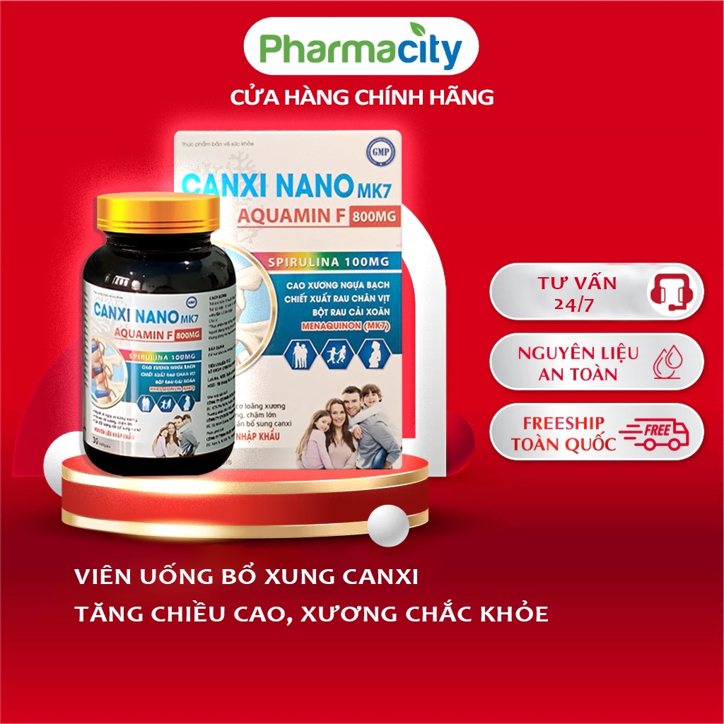 Viên uống tăng chiều cao cho mọi lứa tuổi CANXI NANO MK7 800mg bổ sung giúp xương chắc khỏe 30 ...