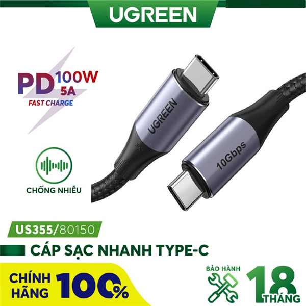 Cáp USB Type C 3.2 Gen 2 dài 1M Ugreen 80150 (Hỗ trợ hình ảnh 4K@60Hz, 240W, 10Gbps) - Hàng ...