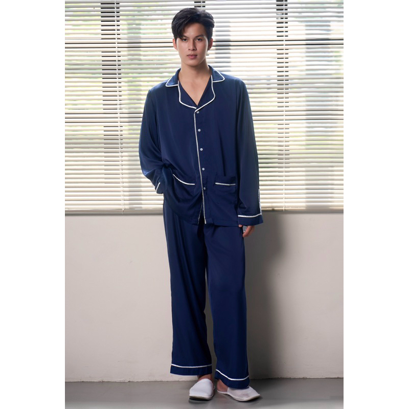 Pijama Nam Lụa DELINN Đồ Ngủ Lụa Nam Dài Lụa Latin Hàn Cao Cấp | Shopee ...