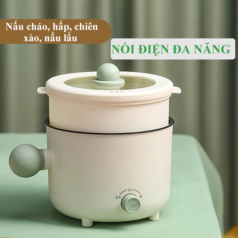 Nồi lẩu mini nồi điện đa năng dung tích 1.8L công suất cao kèm xửng hấp ...