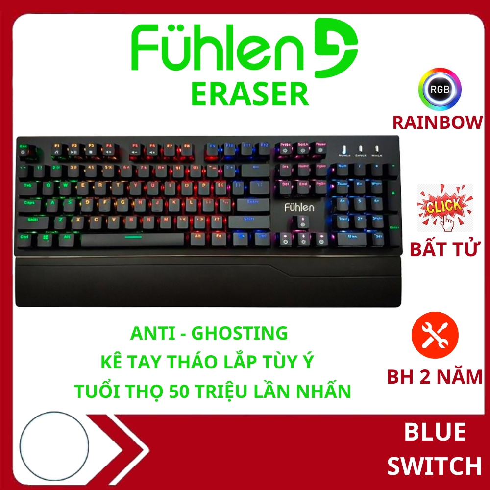 Bàn phím cơ Fuhlen Eraser, Phím Gaming Led Rainbow/ Kê tay tháo lắp ...