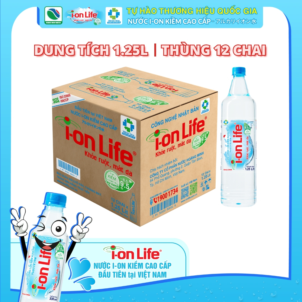 Nước uống kiềm Ion thương hiệu ionLife 1.25L thùng 12 chai công nghệ ...