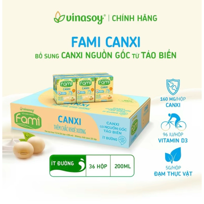 Sữa Fami canxi ít đường thùng 36 hộp 200 ml - Sữa đậu nành Fami | Shopee Việt Nam