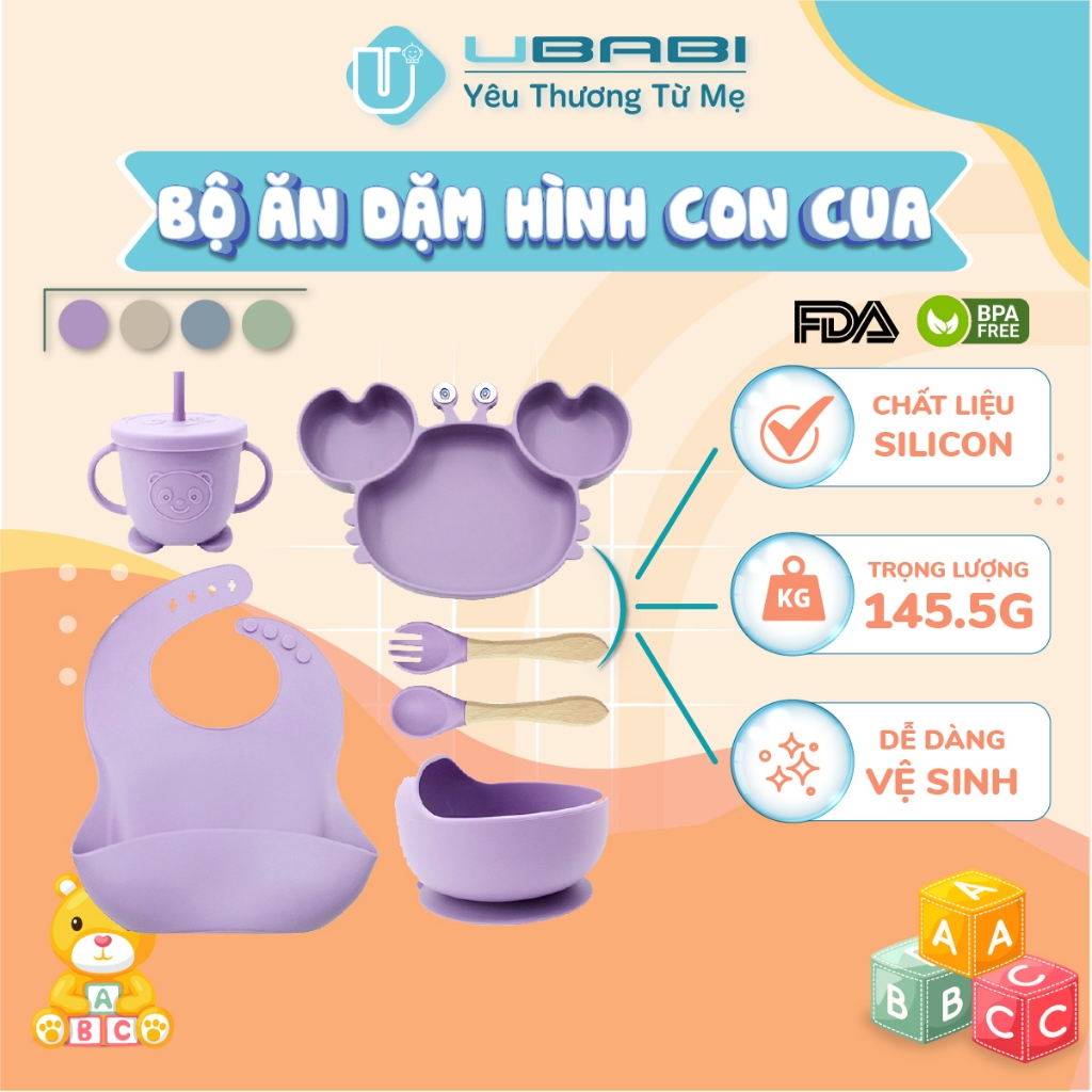 Khay Ăn Dặm Cho Bé Ubabi UB-PK003 Bộ Ăn Dặm Cho Bé Silicon Không Mùi ...