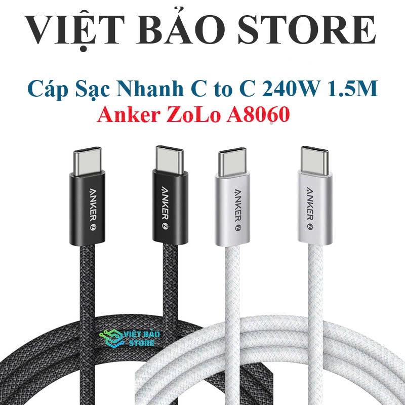 Cáp sạc nhanh Anker Zolo A8060 USB C to C 240W dài 1.5m dây dù mềm min | Shopee Việt Nam