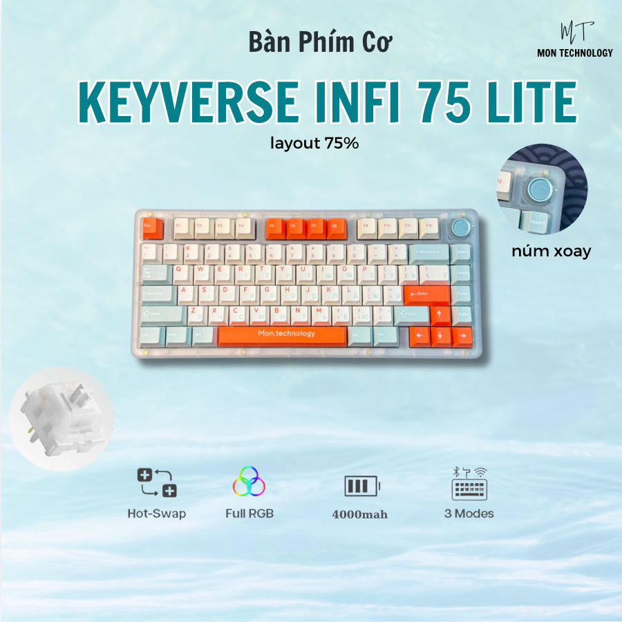 [Sẵn Hàng] Bàn phím cơ Keyverse Infi75 Lite 3 modes | Mạch Xuôi | Led RGB | Case Acrylic | Pin ...