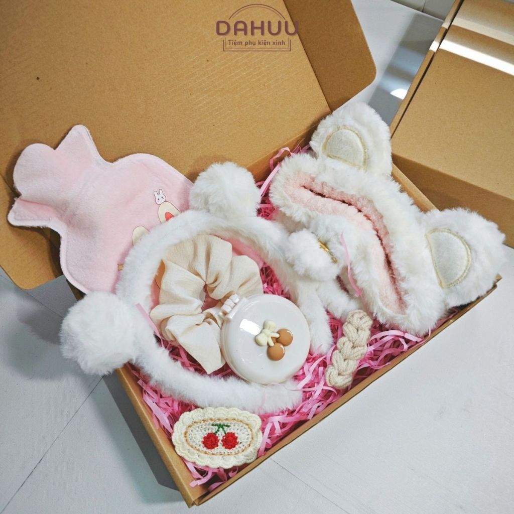 Quà tặng bạn gái tone trắng DAHUU hộp quà tặng phụ kiện kẹp tóc kèm hộp ...