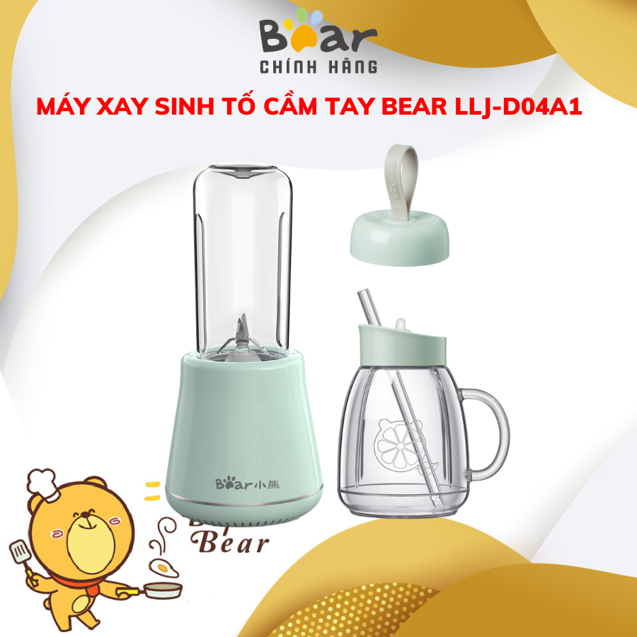 Máy xay sinh tố cầm tay 2 cối Bear LLJ D04A1, Dung tích 0.6L, 200W, 4 Lưỡi inox xay đá, BH 18 ...
