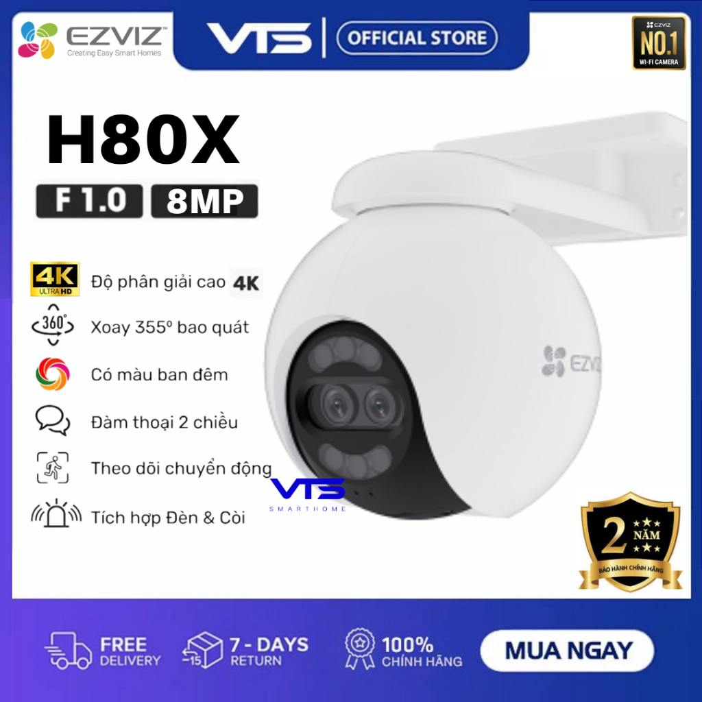 Camera Wifi EZVIZ H80X 4K 8MP, H8X 2K+ 4MP, H8 Pro 3K 5MP, C8PF, Xoay 360 Thông Minh, Đàm Thoại ...