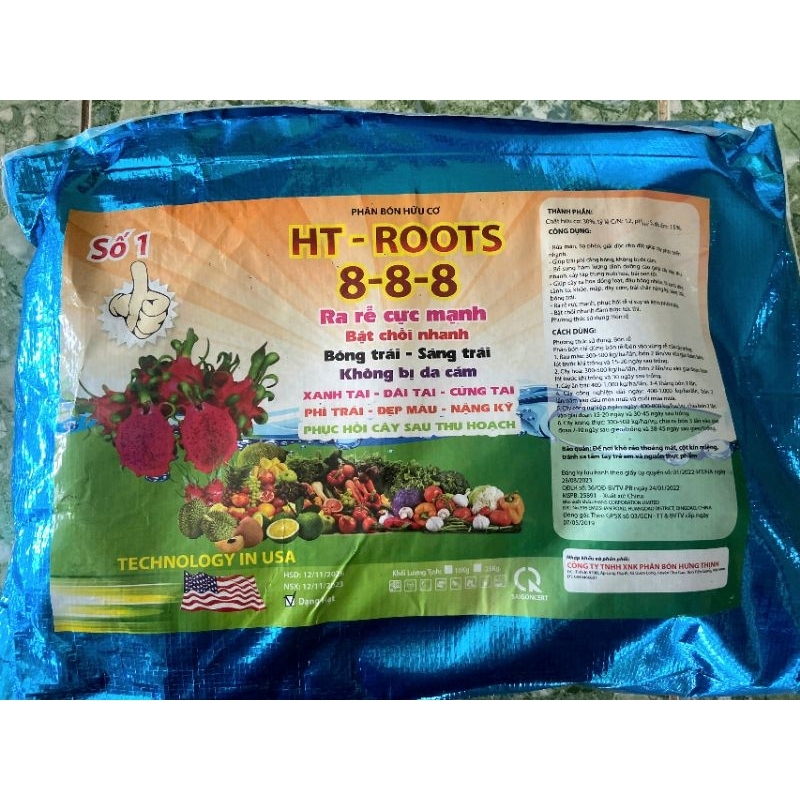 Phân bón hữu cơ HT- ROOTS 888 (10kg) ra rễ cực mạnh, bật chồi nhanh, bóng trái phì trái, phục ...