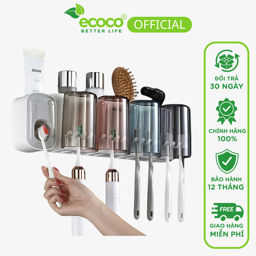 Kệ Để Bàn Chải Đánh Răng ECOCO - Bộ Nhả Kem Đánh Răng Kèm Cốc, Dán Tường Cao Cấp | Shopee Việt Nam