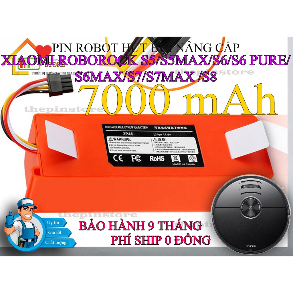 ( DUNG LƯỢNG 7000 mAh ) PIN ROBOT HÚT BỤI NÂNG CẤP XIAOMI ROBOROCK S5/S5MAX/S6/S6 PURE/S6MAX/S7 ...
