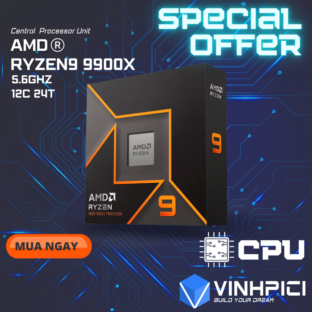 CPU AMD Ryzen 9 9900X ( 4.4GHz Boost 5.6GHz / 12 nhân 24 luồng / 76MB / AM5) [NEW] | Shopee Việt Nam