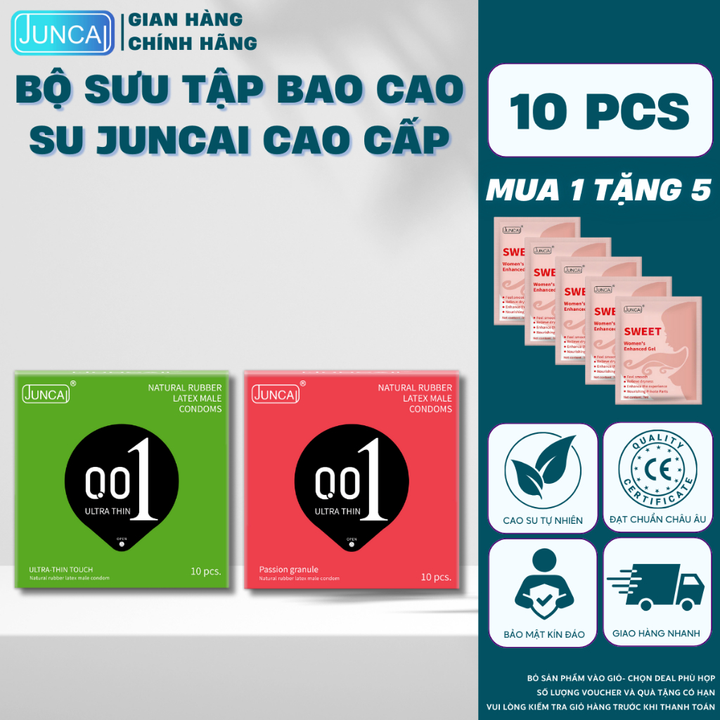 Bao cao su JUNCAI 001 siêu mỏng nhiều gel gân gai kéo dài thời gian công nghệ Nhật Bản size 52mm ...