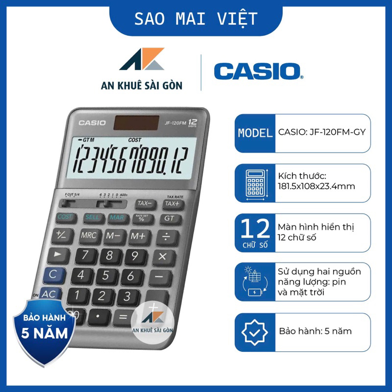 [Chính Hãng] Máy tính Casio JF-120FM - Tính thuế, hiển thị 12 số | Shopee Việt Nam