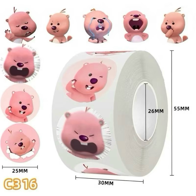 1k tách lẻ 100 hình dán Loopy Capybara sticker khen thưởng cho bé tem ...