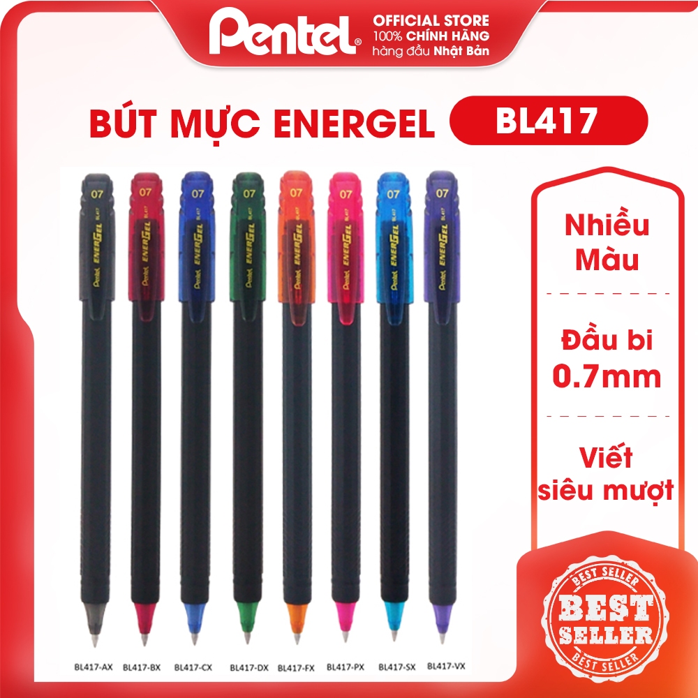 Bút bi mực gel Energel Nhật Bản Pentel | Ngòi 0.7mm Pentel BL417 | 12 ...