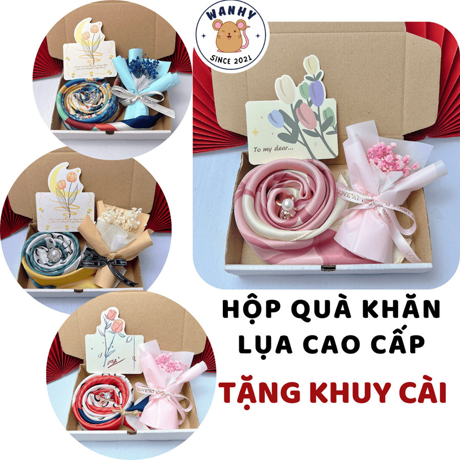 Hộp quà tặng mẹ cô giáo 8 3 20 11 ngày lễ ý nghĩa Khăn lụa vuông kèm phụ kiện cài khăn | Shopee ...