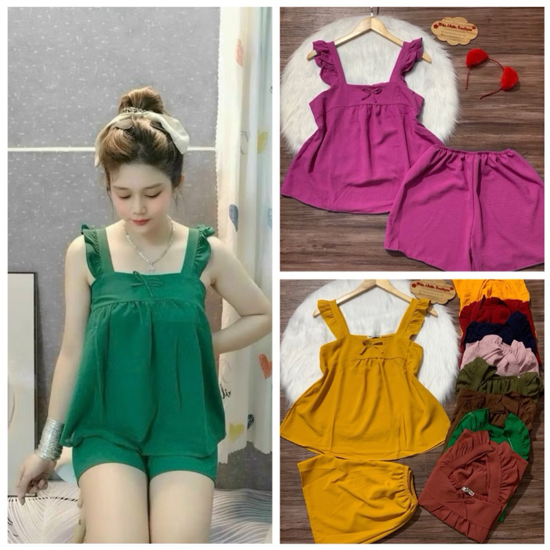 Bộ đồ mặc nhà vải đũi, đồ bộ mặc ngủ tay cánh tiên xinh phom 40-63kg | Shopee Việt Nam