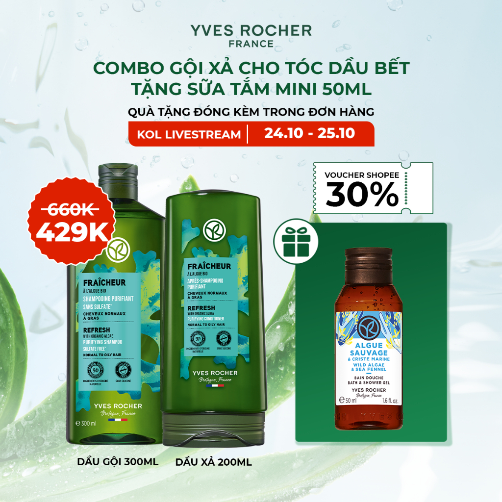 [Yves x KOL Livestream] Combo Cho Tóc Dầu Yves Rocher Refresh Purifying ...