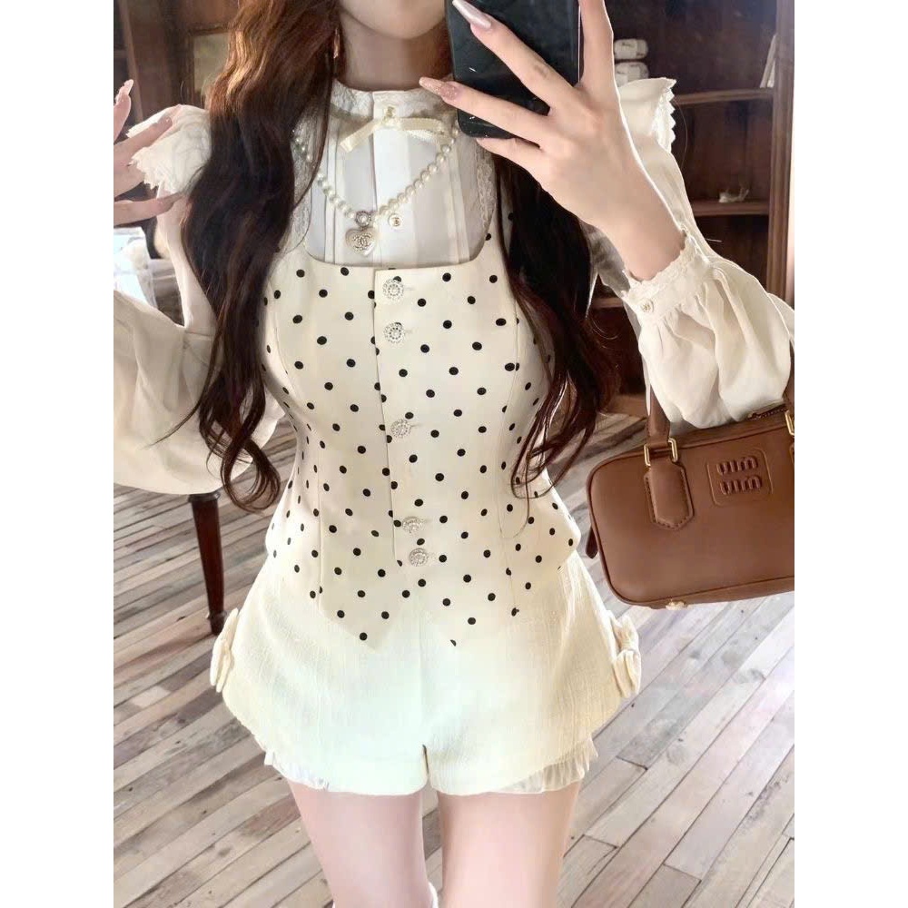 Set Áo Sơ Mi Phối Vest Gile Quần Short Ngắn Sang Trọng | Shopee Việt Nam
