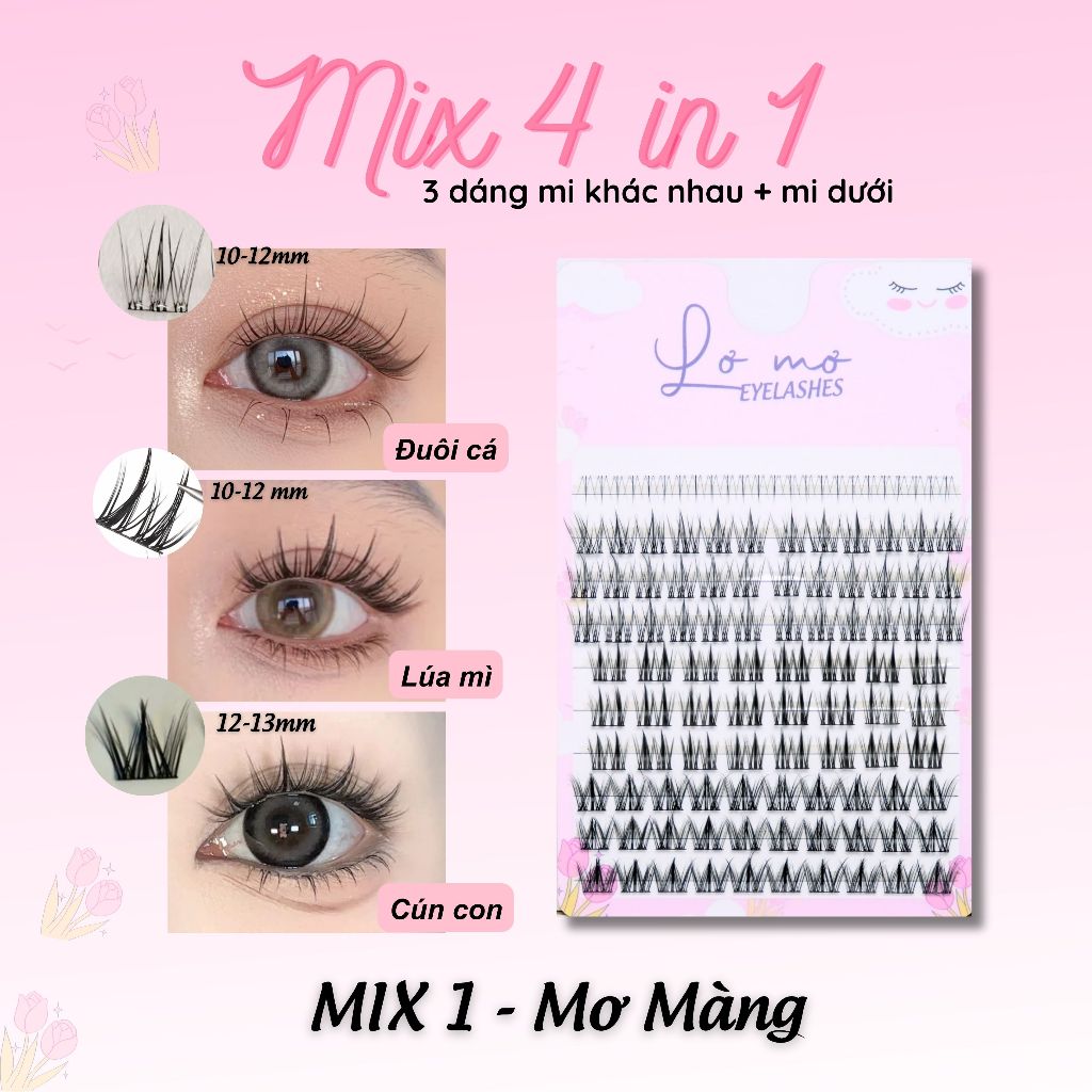 [ LƠ MƠ MIX] Mi giả MIX 4in1 gồm 3 dáng mi khác nhau và mi dưới TẶNG ...