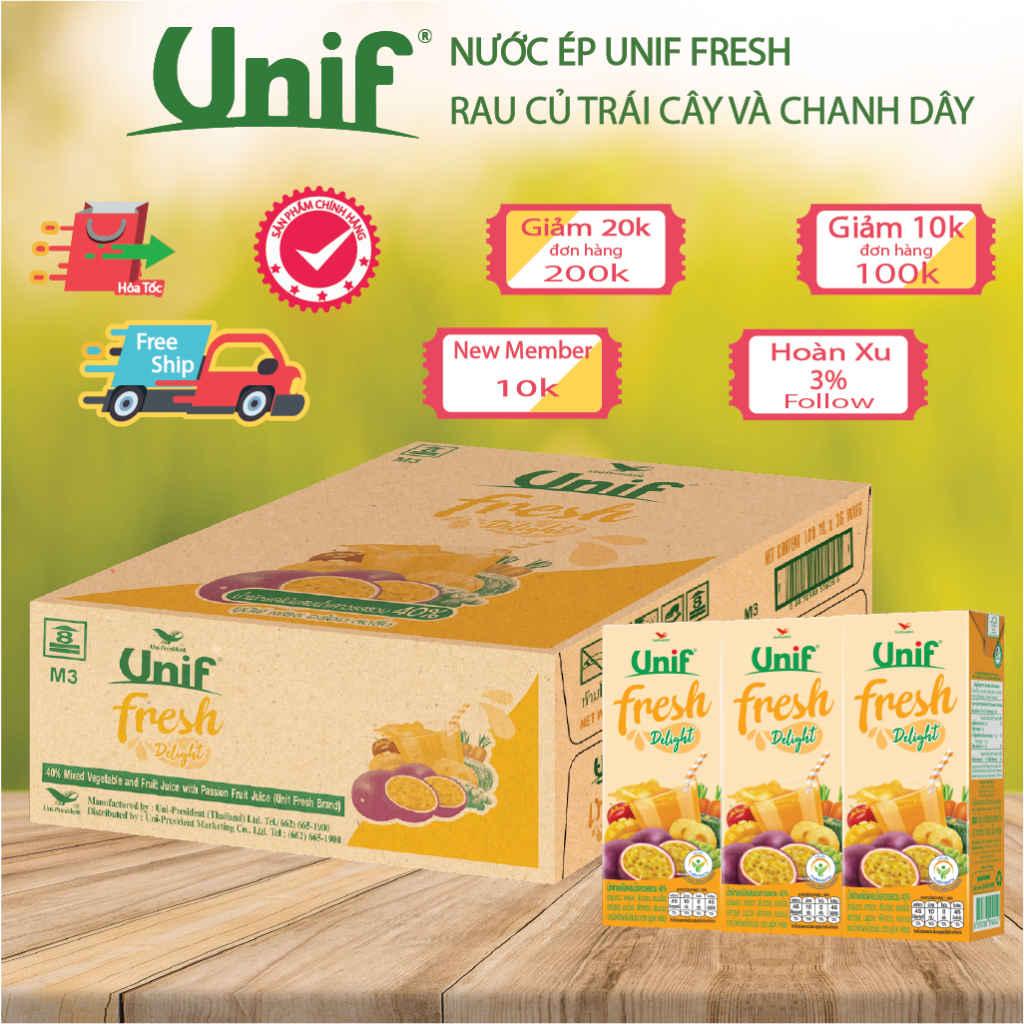 Nước Ép UNIF Fresh Chanh Dây Và Hỗn Hợp Các Loại Rau Củ Trái Cây Thùng ...