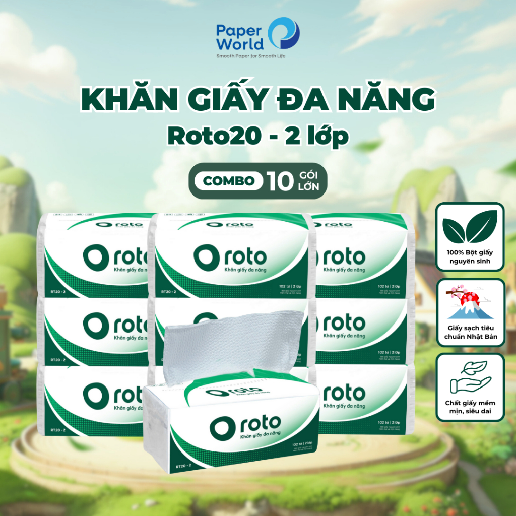 [Combo 10 gói] Khăn giấy rút đa năng cao cấp 2 lớp Roto20, 100% làm từ ...