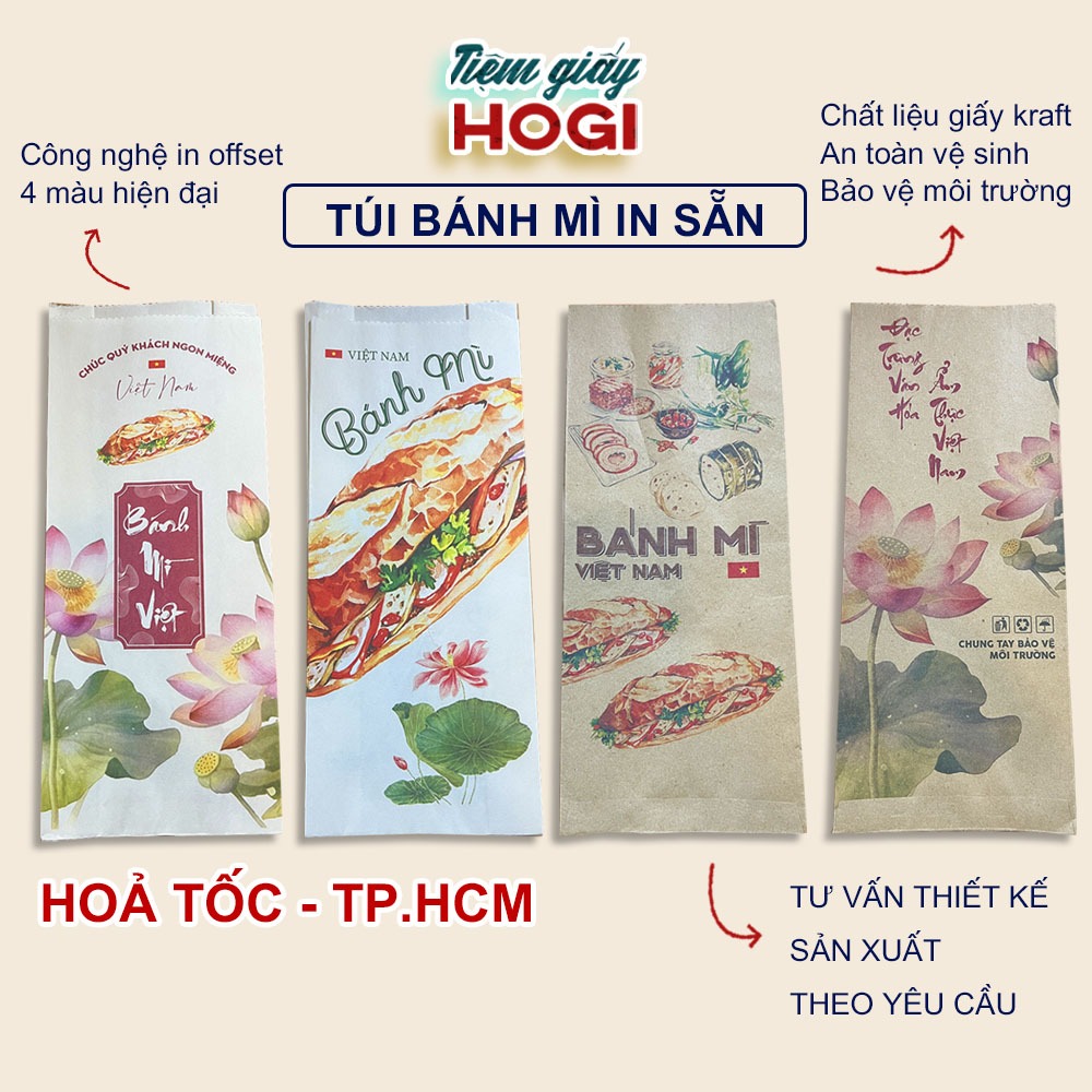 100 túi bánh mì kraft trắng HOGI, túi giấy đựng bánh mì trơn dày 70gsm ...