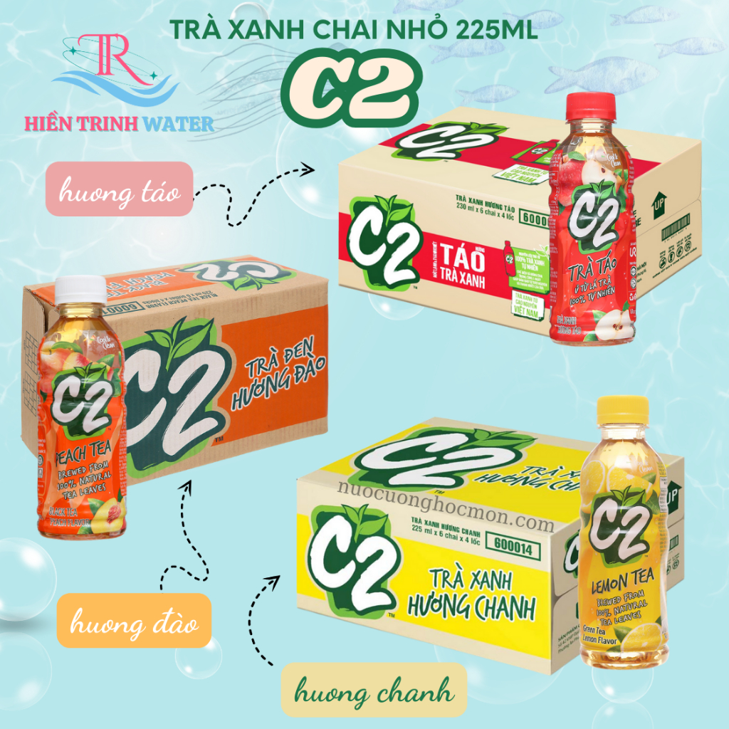 Trà Xanh C2 Hương Chanh/ Táo/ Đào Giải Khát Chai Nhỏ 225ml (24 chai ...