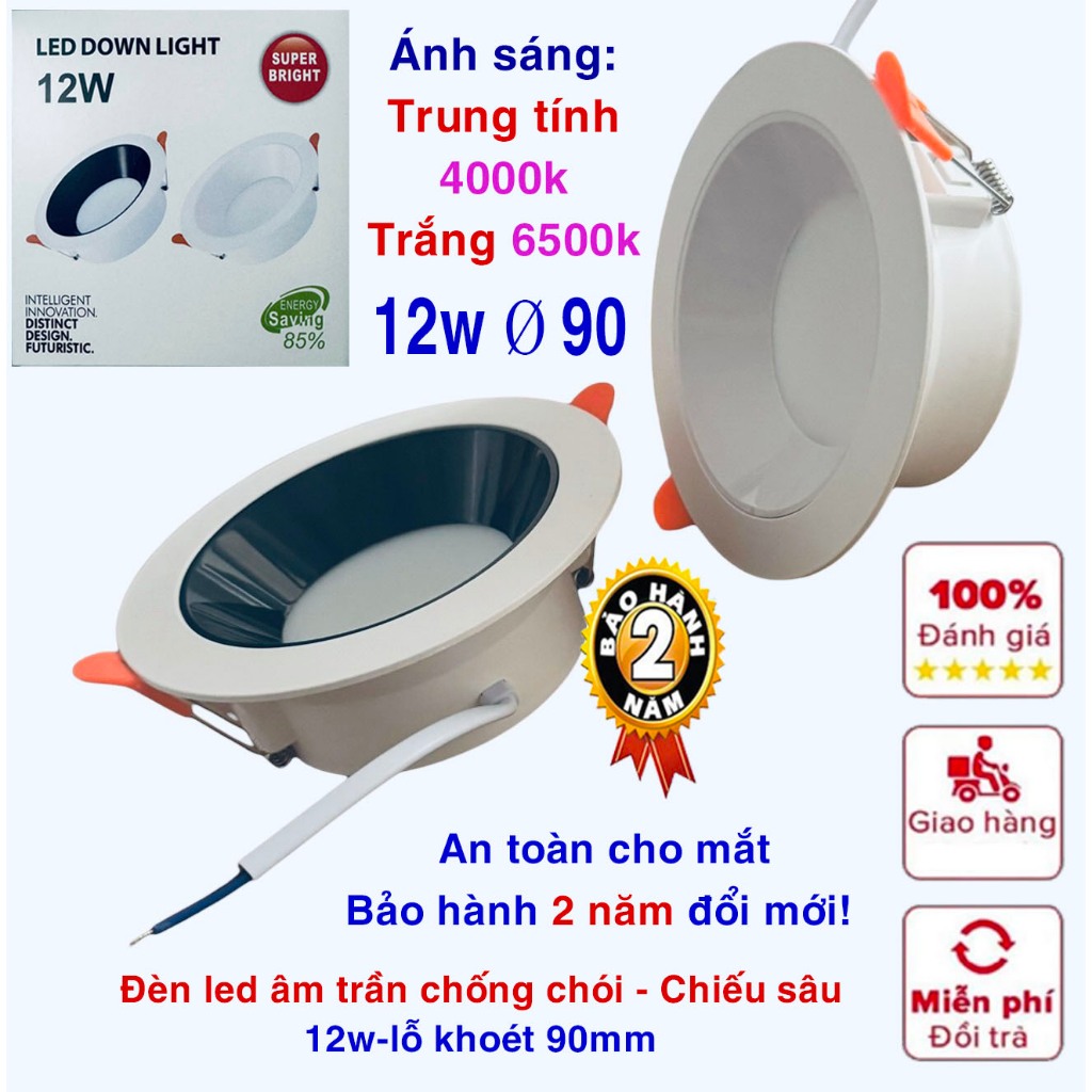 Đèn Downlight Led Âm Trần Chống Chói 12W (Phi 90mm) chíp COB chiếu sâu ...