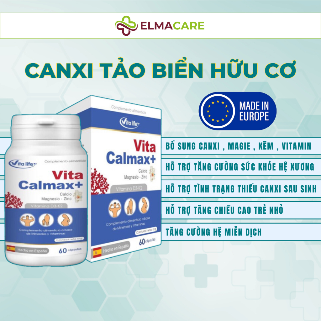 Canxi Hữu cơ tảo biển đỏ Vita Calmax+ bổ sung canxi, tăng chiều cao, phòng loãng xương - ELMA ...