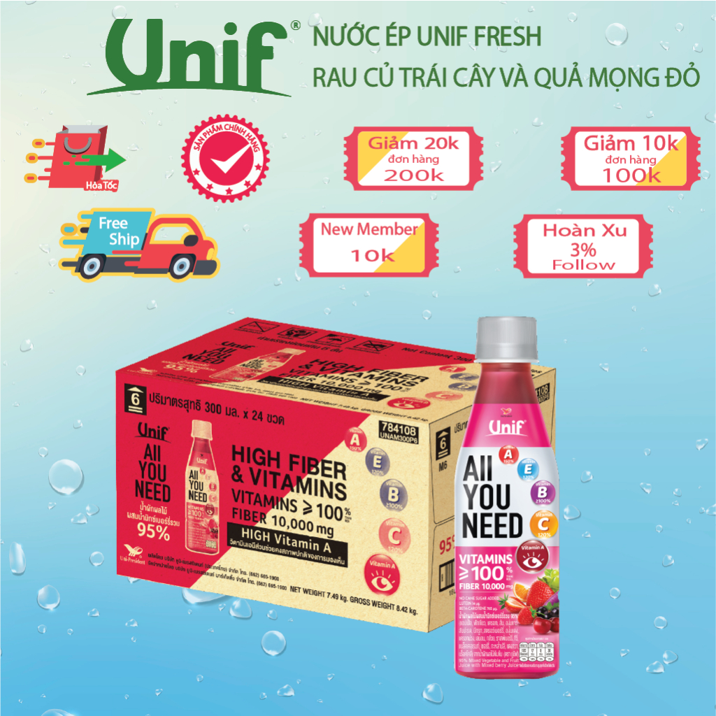 Nước Ép UNIF Vitamin Hỗ Trợ Sáng Mắt vị Quả Mọng Đỏ Thùng 24 Chai x ...