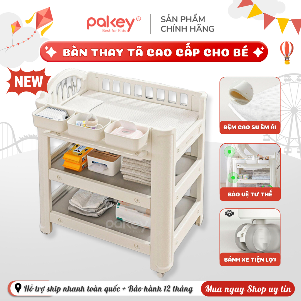 Bàn Thay Tã Cho Bé Đa Năng Pakey, Bàn Thay Tã 3 Tầng Có bánh xe dễ Dàng ...