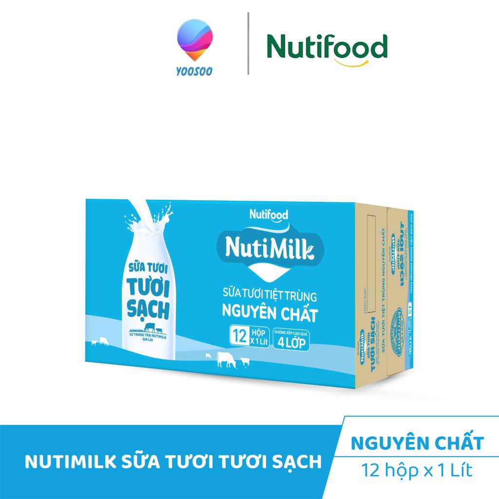 Thùng 12 Hộp 1000mL NUTIMILK Sữa Tươi Tươi Sạch Nguyên Chất / Có Đường ...